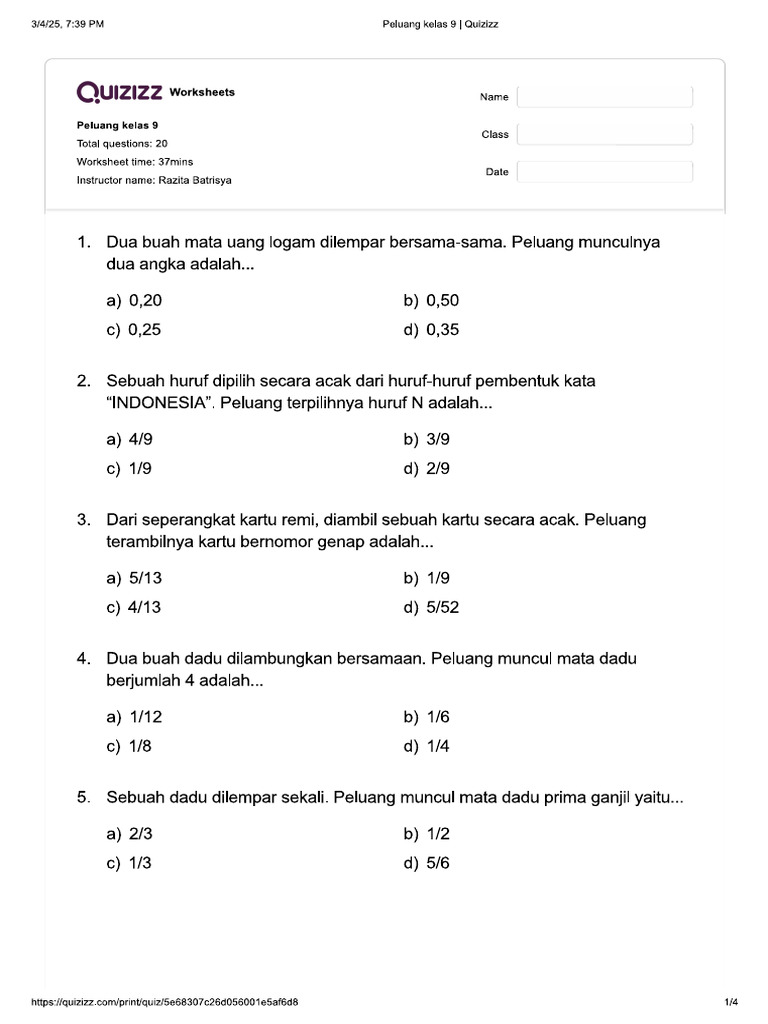 Latihan soal peluang | PDF