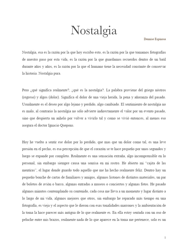 Nostalgia - Una reflexión personal | PDF | Nostalgia