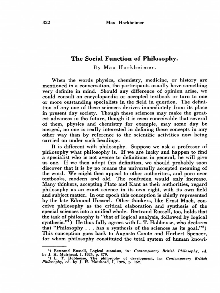 Horkheimer - Social Function of Philosophy FOR CLASS-2 | PDF | Science ...