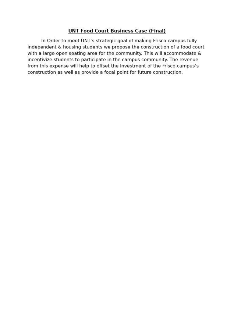 UNT Food Court Business Case Final | PDF