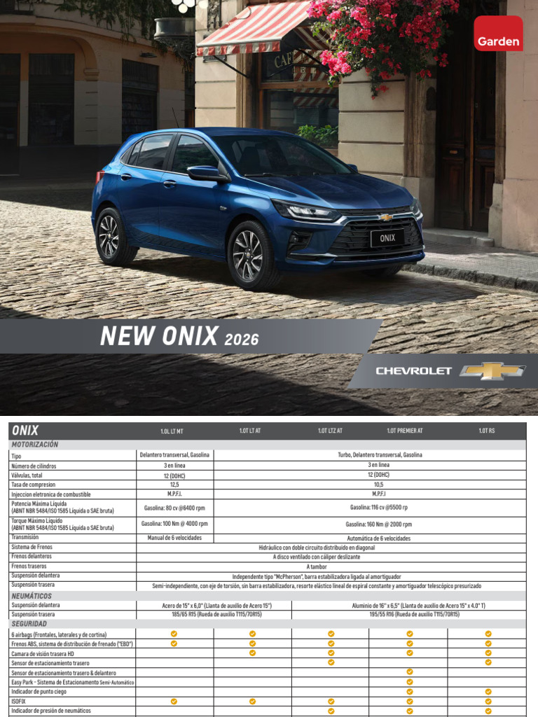 Especificaciones del Nuevo Onix 2026 | PDF | Tracción en las cuatro ...