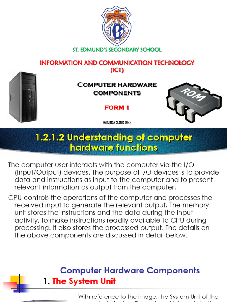 ICT - Computer Hardware Components - Hakubeza C - Form 1 | PDF | Random ...