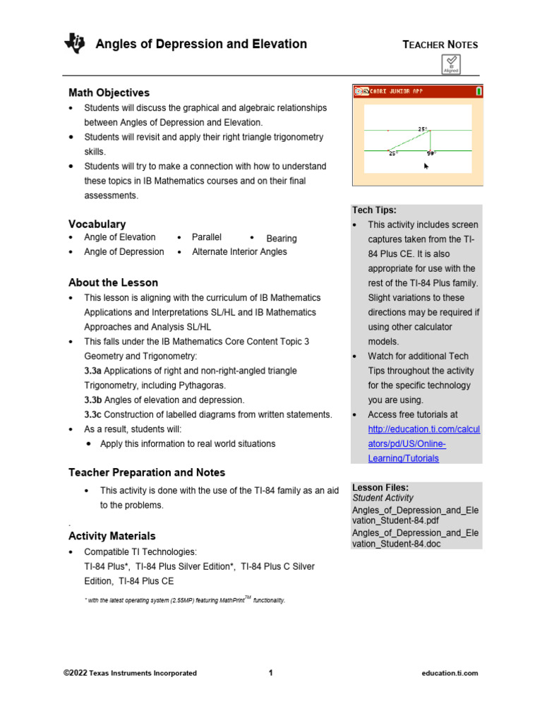 84-Angles-of-Depression-and-Elevation-Teacher-PDF | PDF | Elementary ...