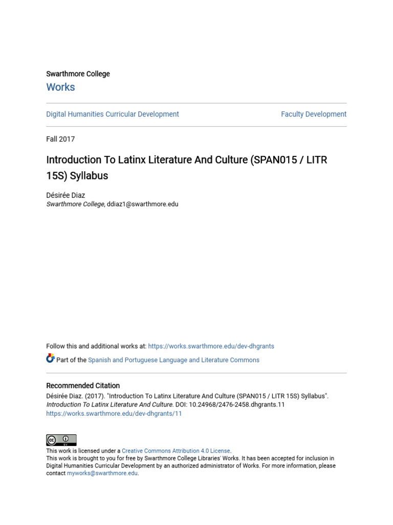 Introduction to Latinx Literature and Culture (SPAN015 _ LITR 15S | PDF ...