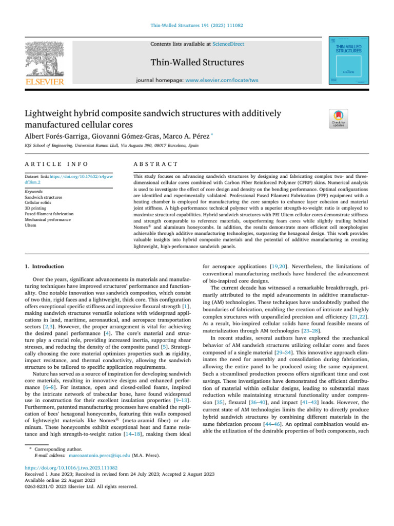 Lightweight hybrid composite sandwich structures with additively ...