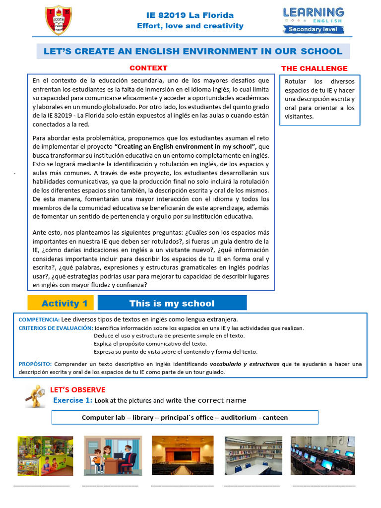 5to. Describing My School -1 | PDF | Lingüística | Aprendizaje
