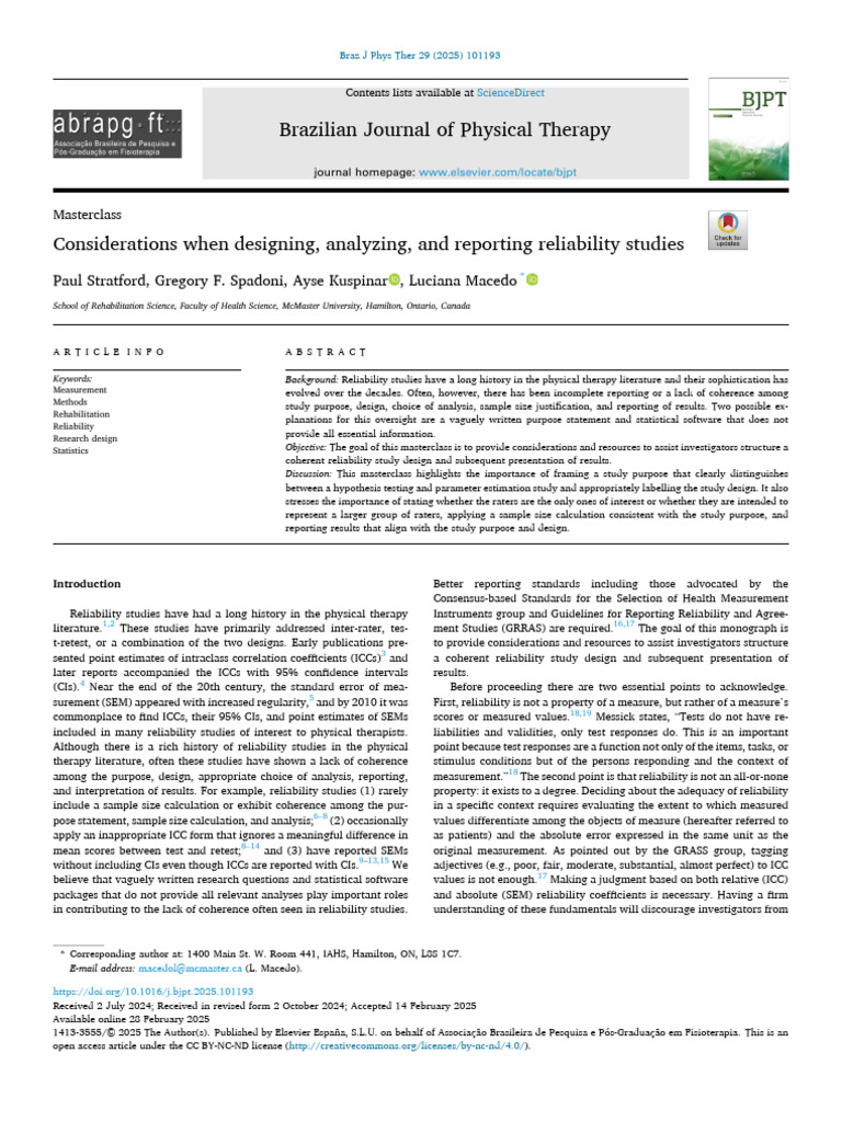 Designing Reliable Studies in Rehabilitation | PDF | Analysis Of ...
