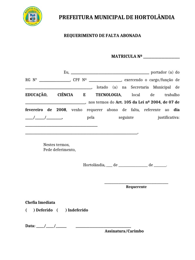 Requerimento de Falta Abonada - Hortolândia | PDF