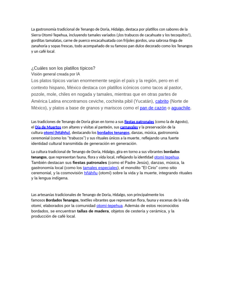 La Gastronomía Tradicional de Tenango de Doria | PDF