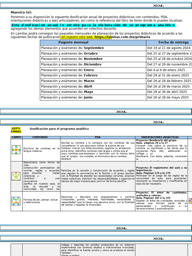 1er Grado - Dosificación Anual con Contenidos y PDA | PDF | Sonido ...