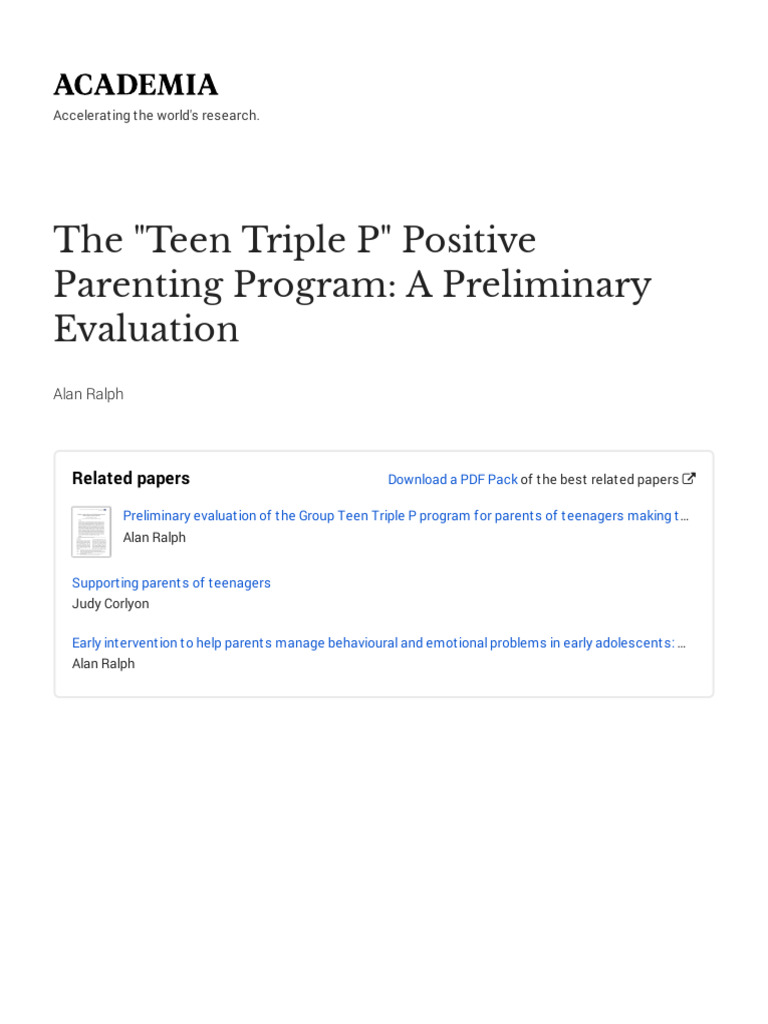Ralph Sanders 2004 Teen Triple p a Preliminary Evaluation | PDF ...
