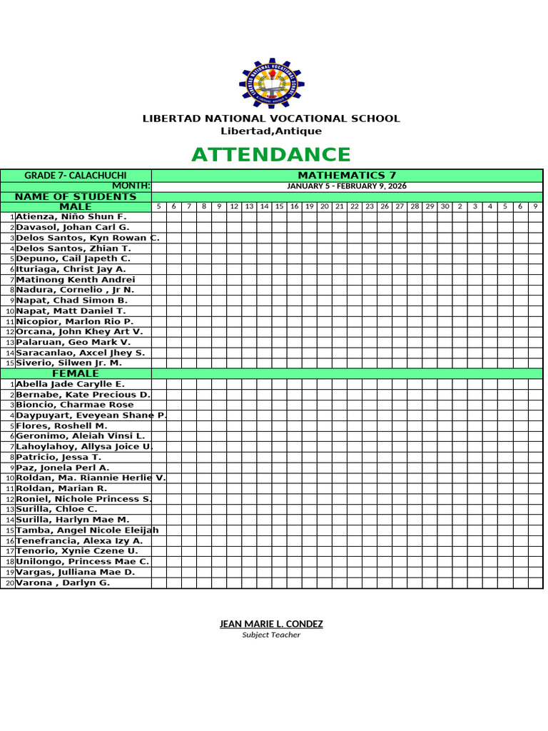 Attendance Record 25-26 | PDF