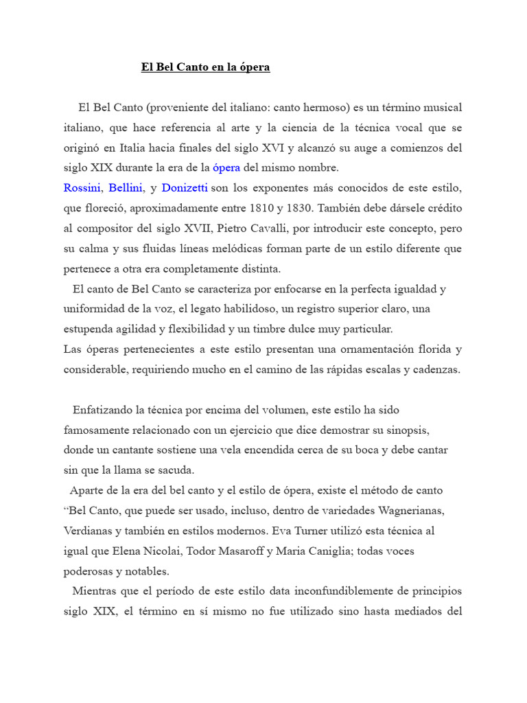 Bel Canto.docx | PDF | Ópera | Música clásica