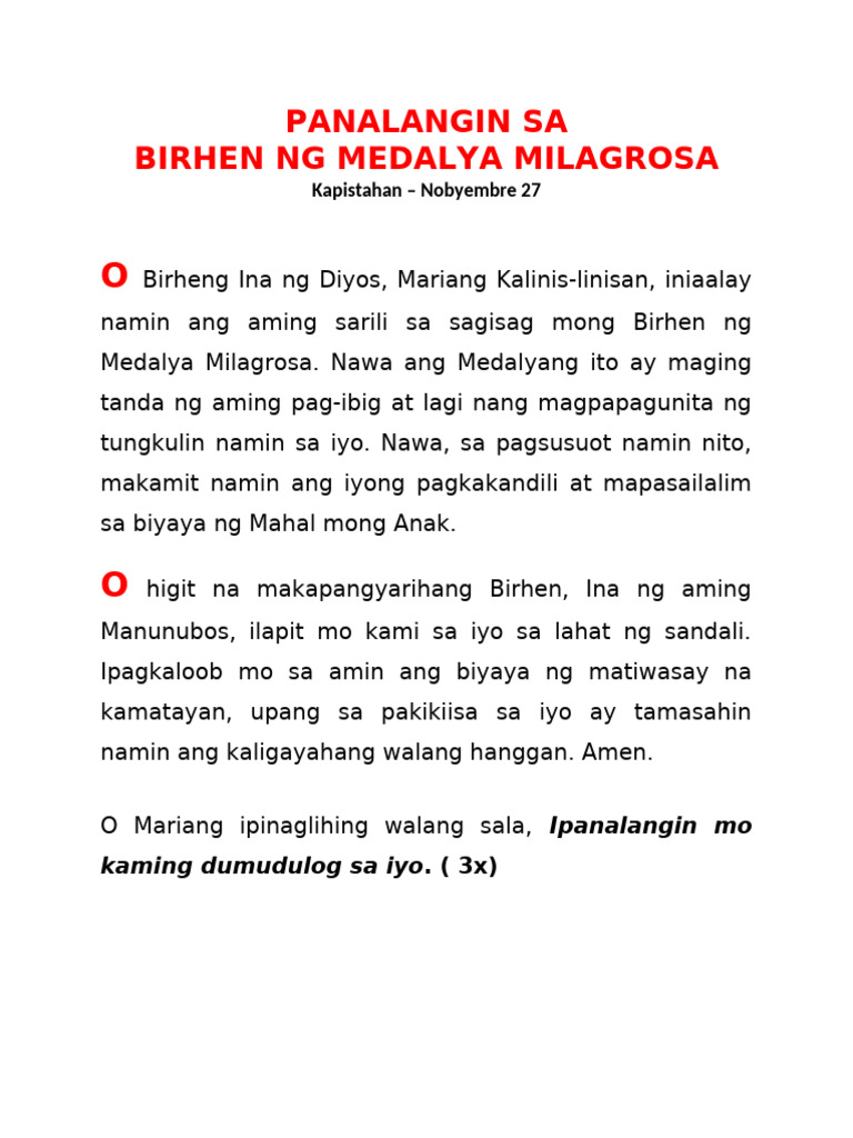 Birhen NG Medalya Milagrosa | PDF