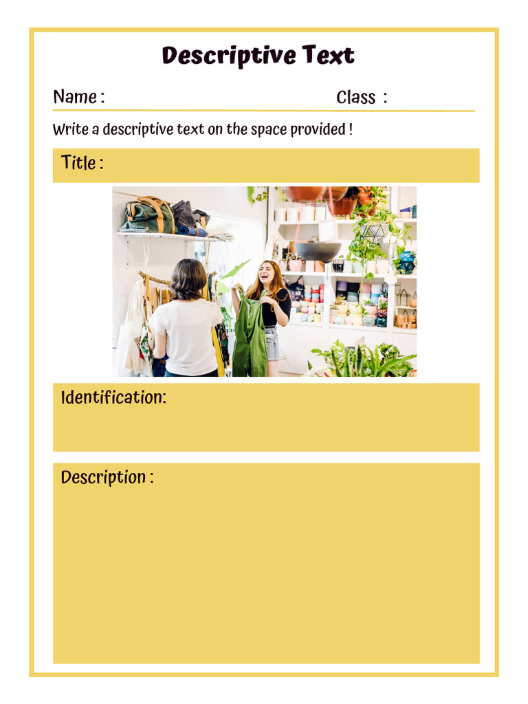 Yellow Illustrative Descriptive Text Worksheet | PDF