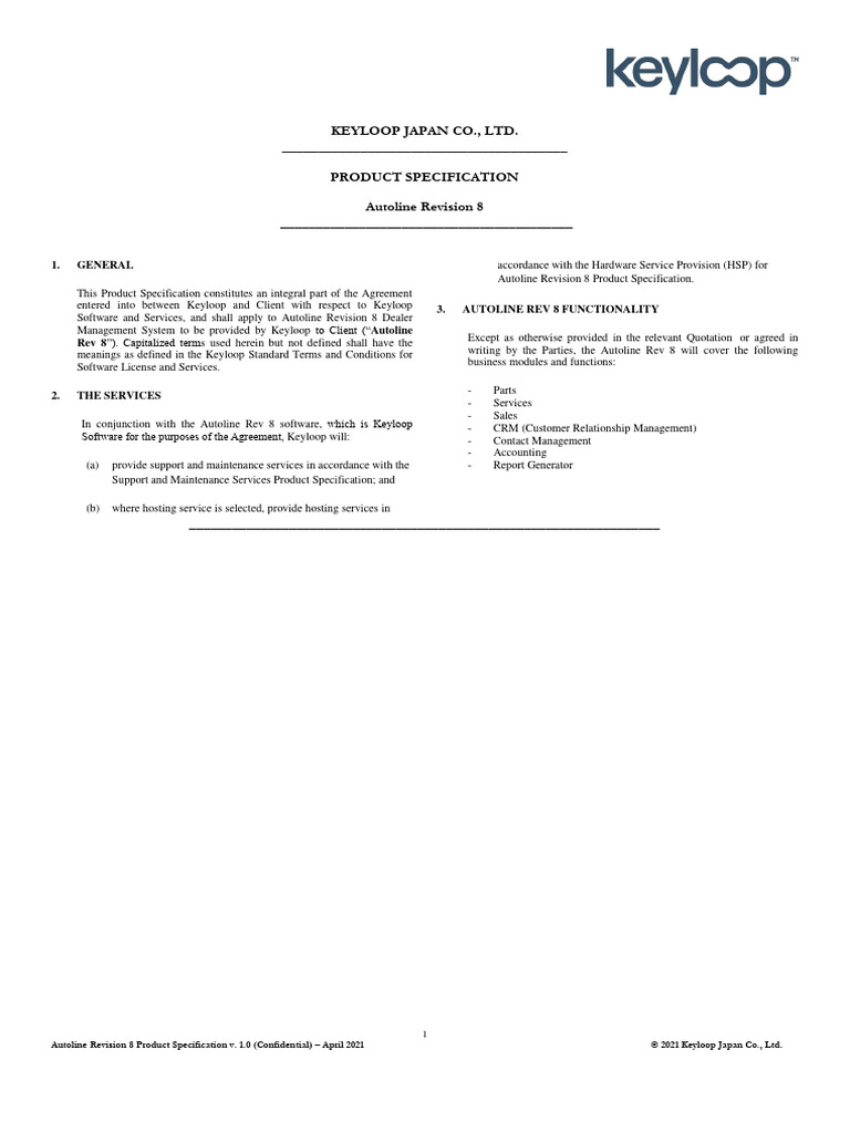 Autoline Rev 8 Product Specification Guide | PDF