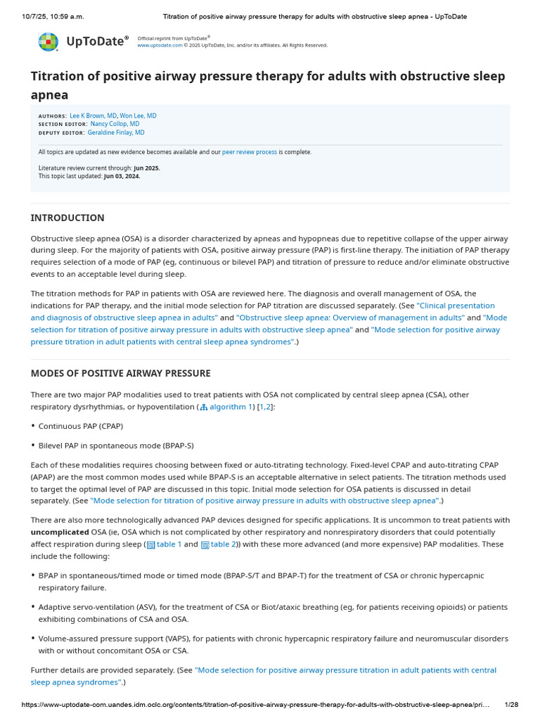 Titration of Positive Airway Pressure Therapy For Adults With ...