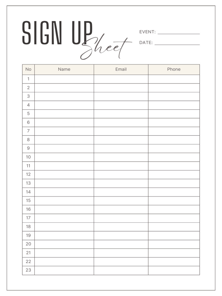 Gray Beige Minimalist Sign Up Sheet Form | PDF