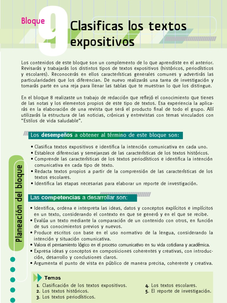 Clasificacion de Los Textos Expositivos