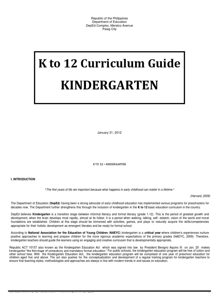 Kindergarten Curriculum Guide 2025 | PDF | Kindergarten | Reading (Process)