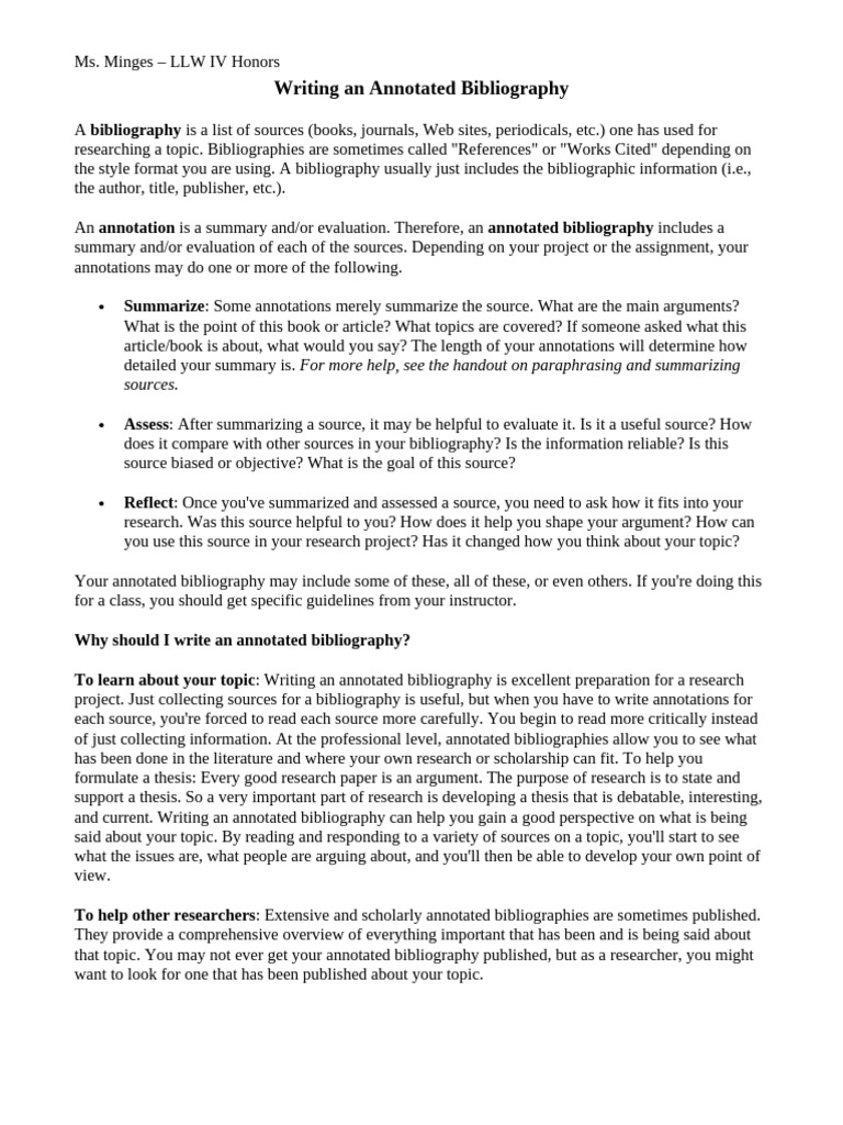 Writing an Annotated Bibliography | PDF | Bibliography | Citation
