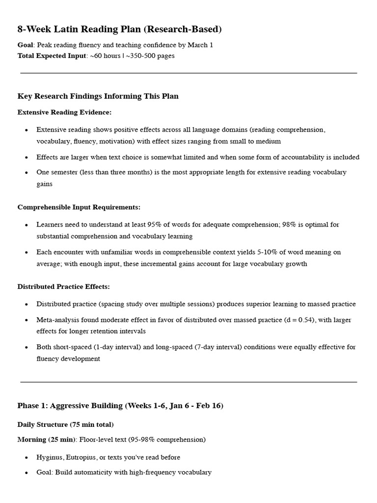 8-Week Latin Reading Plan (Jan 6 - Mar 2) | PDF | Reading Comprehension ...