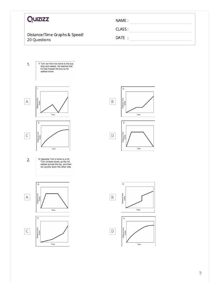 Distance Time Graph Homework + Answers | PDF | Acceleration | Speed