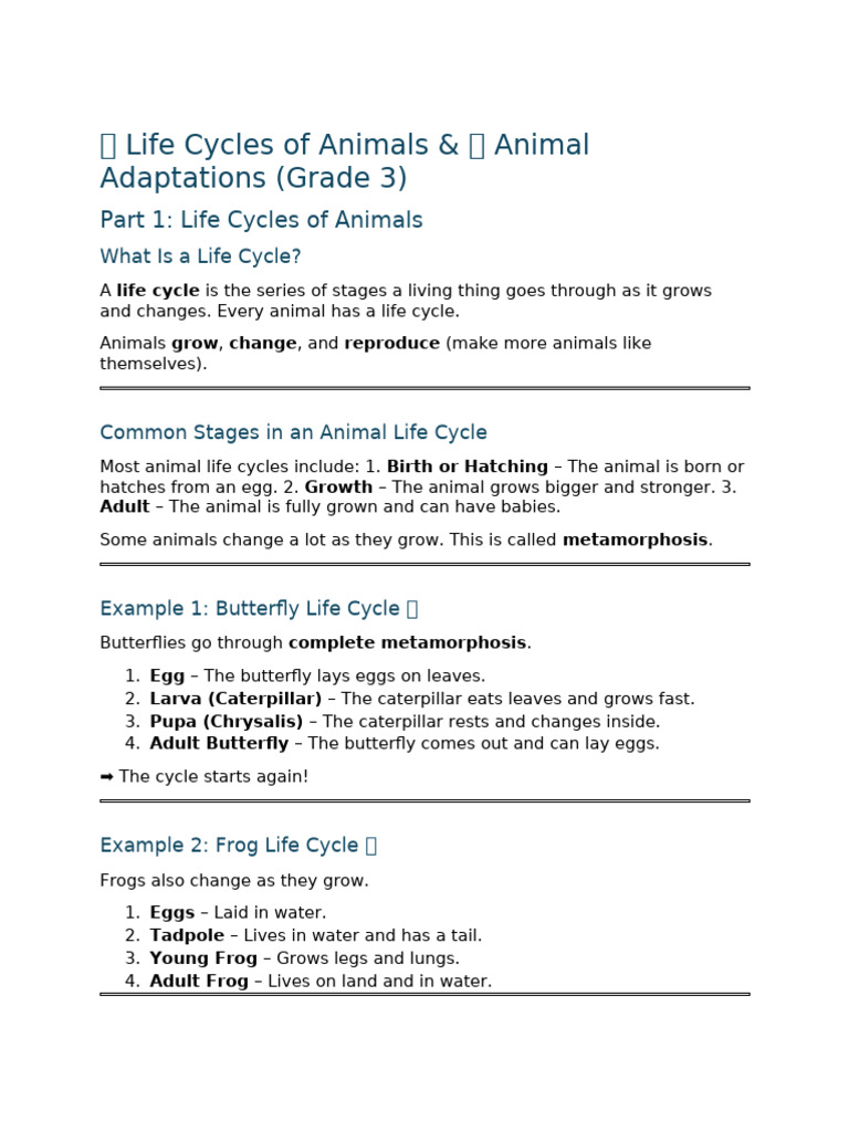 Animal Life Cycles and Adaptations | PDF | Butterfly | Frog