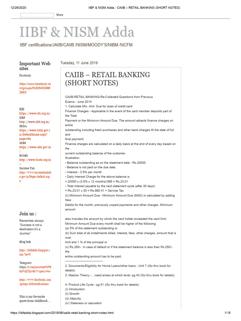 CAIIB Retail Banking Short Notes | PDF | Interest | Capital Gain