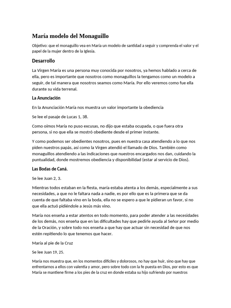María: Modelo de Santidad para Monaguillos | PDF | María, madre de ...