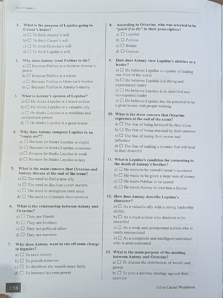 Julius Caesar Act 4 Mcqs | PDF