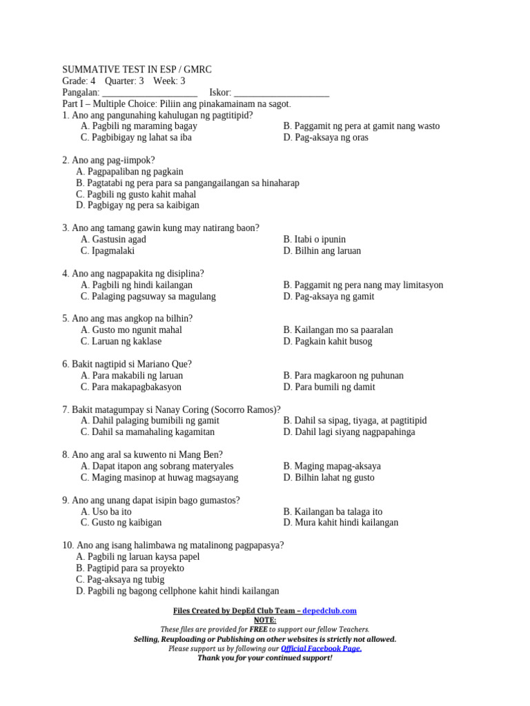 Summ_test Gmrc 4 q3 w3_formatted | PDF