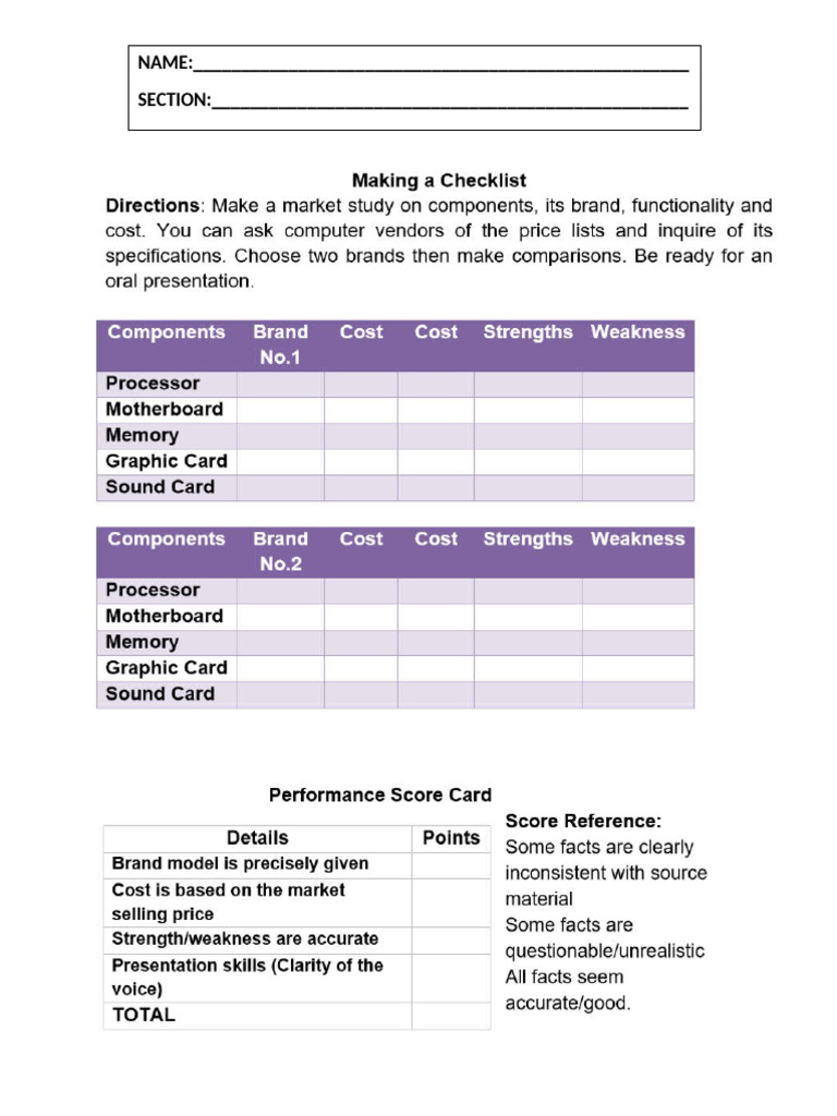 Computer Specs Activity | PDF