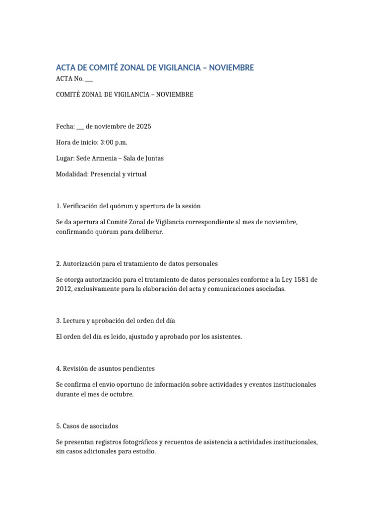 Acta Comite Vigilancia Noviembre | PDF