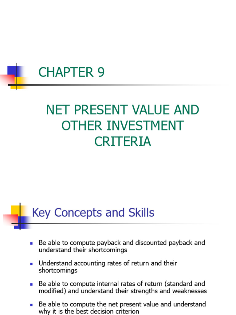 Chapter 9. Net Present Value and Other Investment Criteria (1) | PDF ...