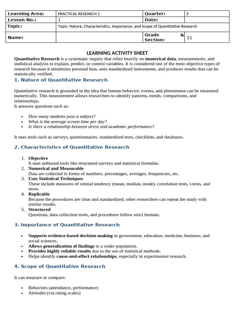 LAS Practical Research 1 | PDF | Sampling (Statistics) | Quantitative ...