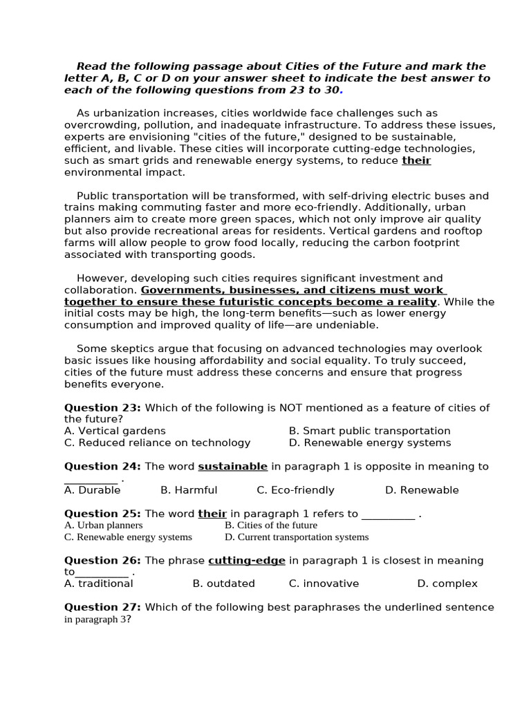 Nhóm 16- Reading 8 Qs- Tn Thpt. | PDF | City | Sustainability