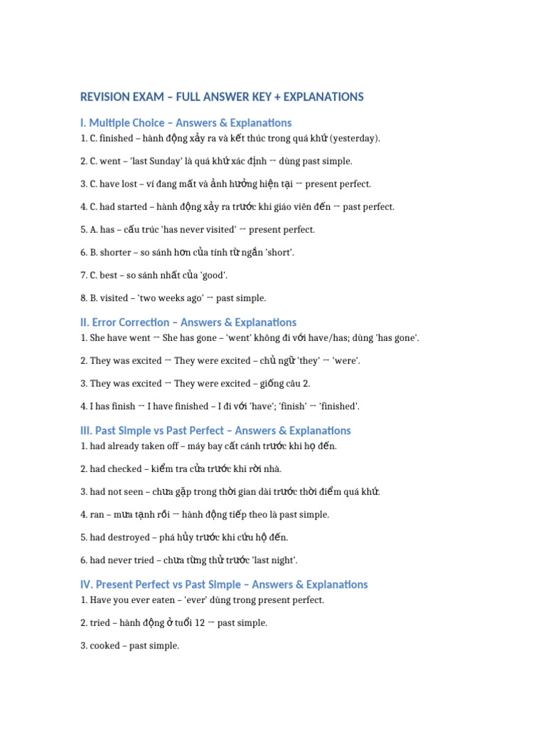 Revision Exam Full Answer Key | PDF