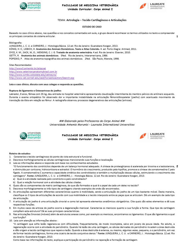 Roteiro - Artrologia | PDF | Cartilagem | Osso