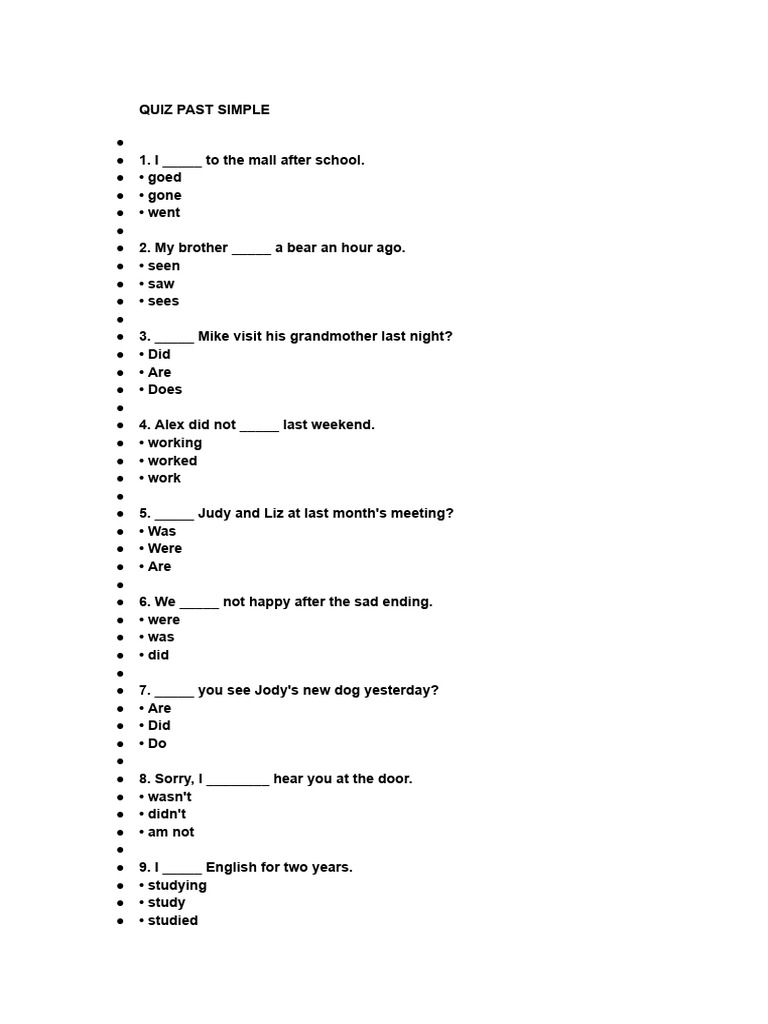 Past Simple Quiz for English Learners | PDF
