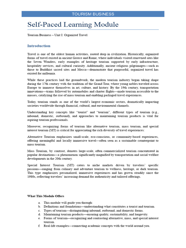 Unit 1-Organized Travel.docx | PDF | Tourism | Economies