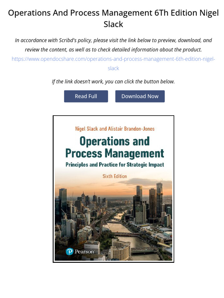 Operations and Process Management 6th Edition Nigel Slack | PDF ...