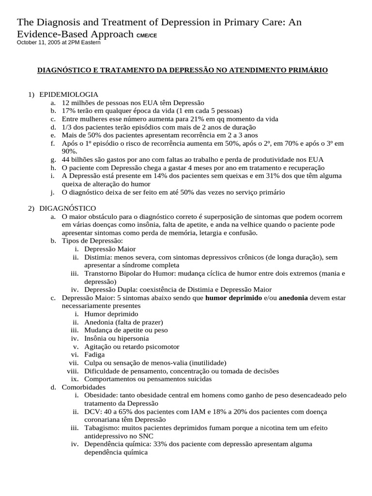 Diagnótico e Tratamento Da Depressão No Atendimento Primário | PDF ...
