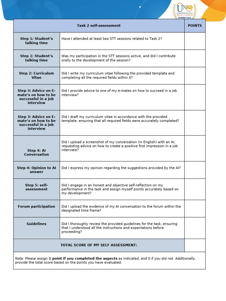 Task 2 Self-Assessment Checklist | PDF