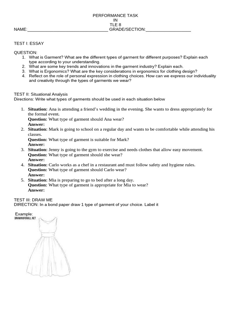 Performance Task Garments | PDF
