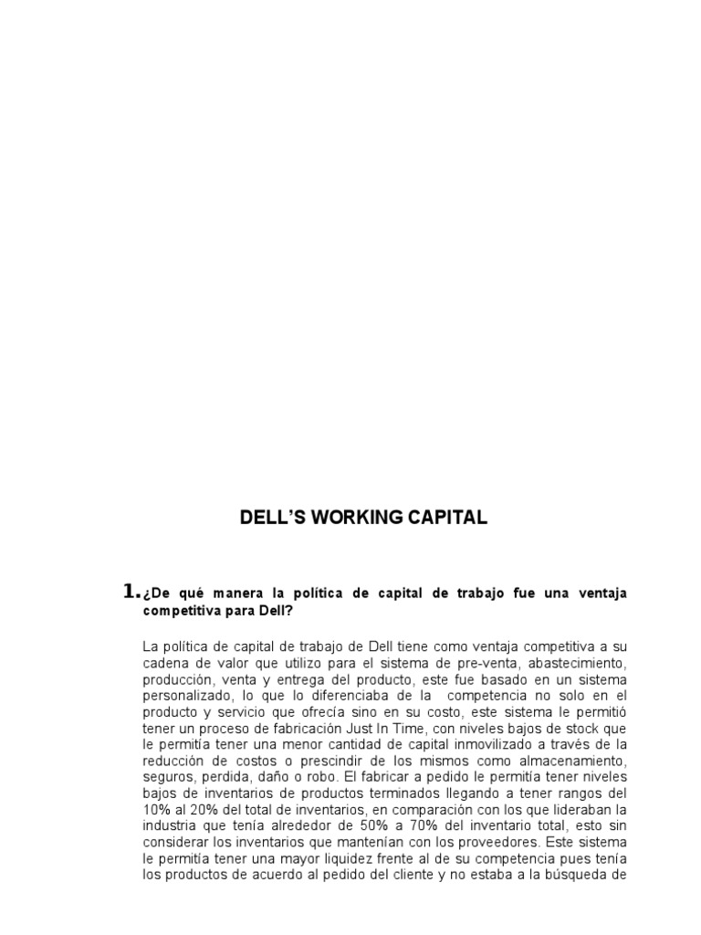 Capital de Trabajo en Dell: Estrategias Clave | PDF | Dell | Inventario