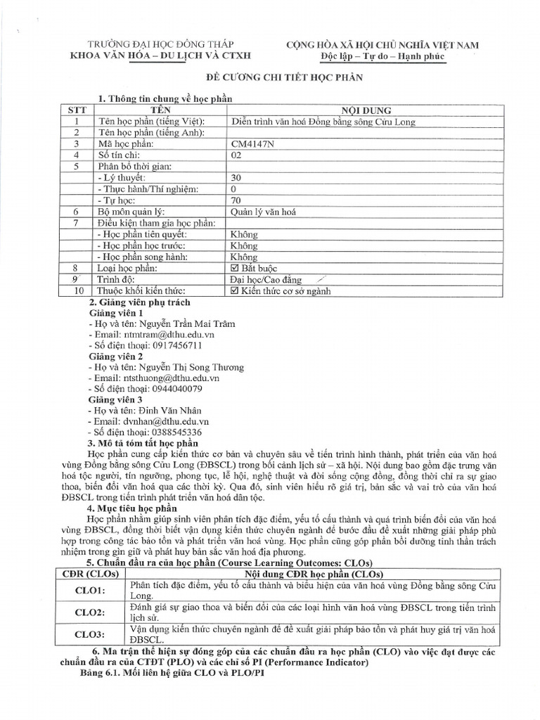 DIỄU TRÌNH ĐBSCL (yêu cầu của môn) | PDF