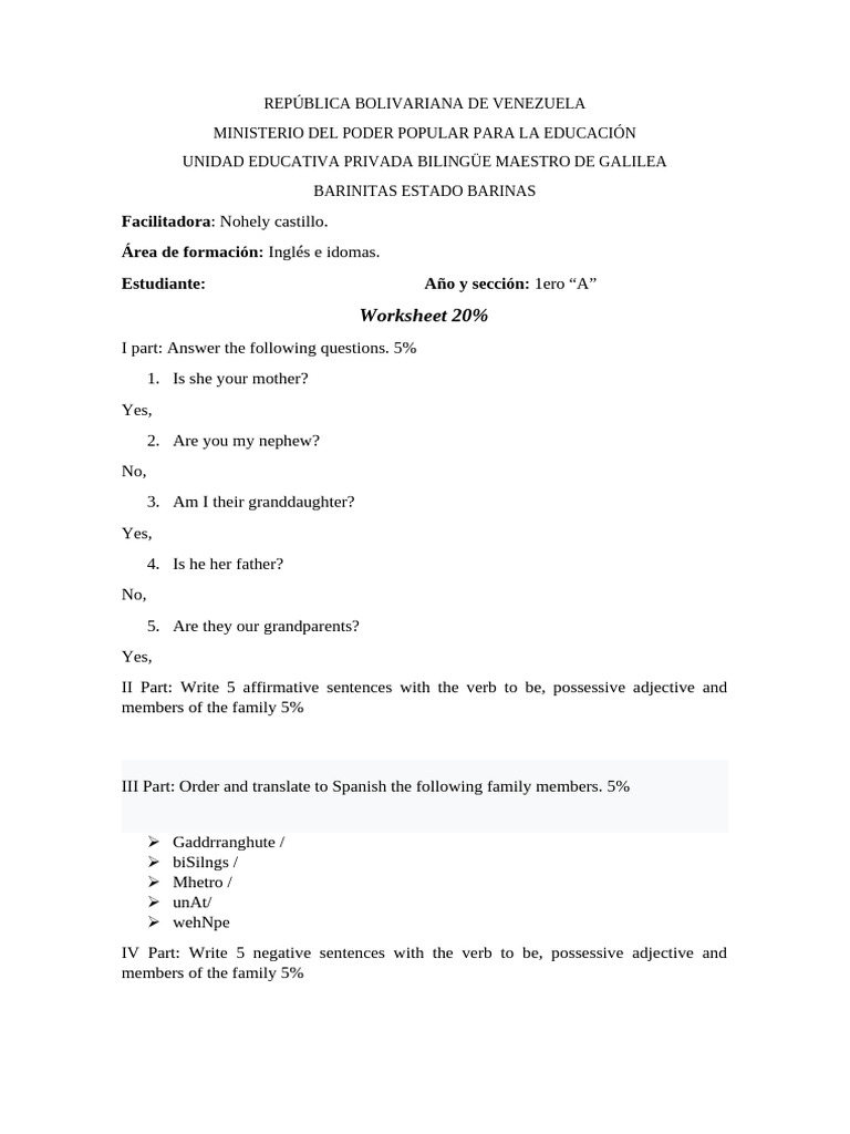 Worksheet_Members of the Family | PDF