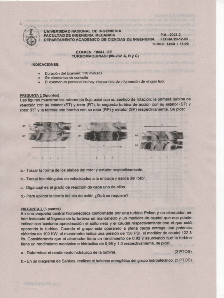 5_Solucionario_Examen_Final_Turbomaquinas_I_2023-2[1] | PDF