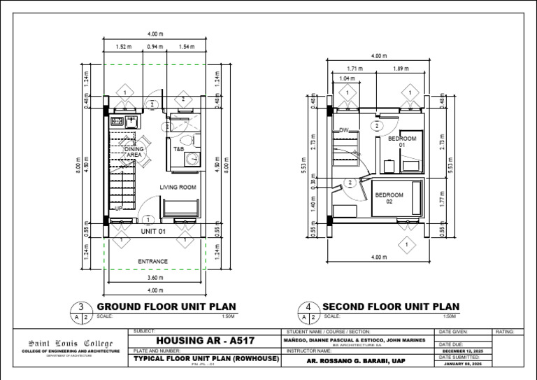 Second Floor Unit Plan for Rowhouse | PDF